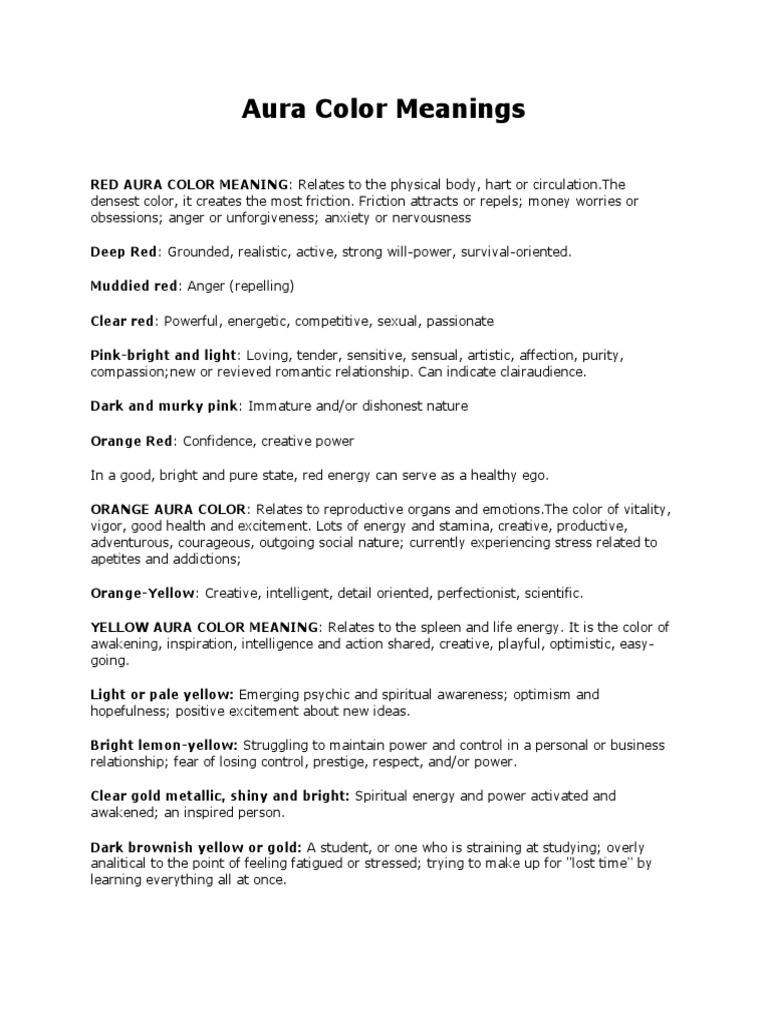 Aura Colors Cheat Sheet | PDF | Aura (Paranormal) | Color