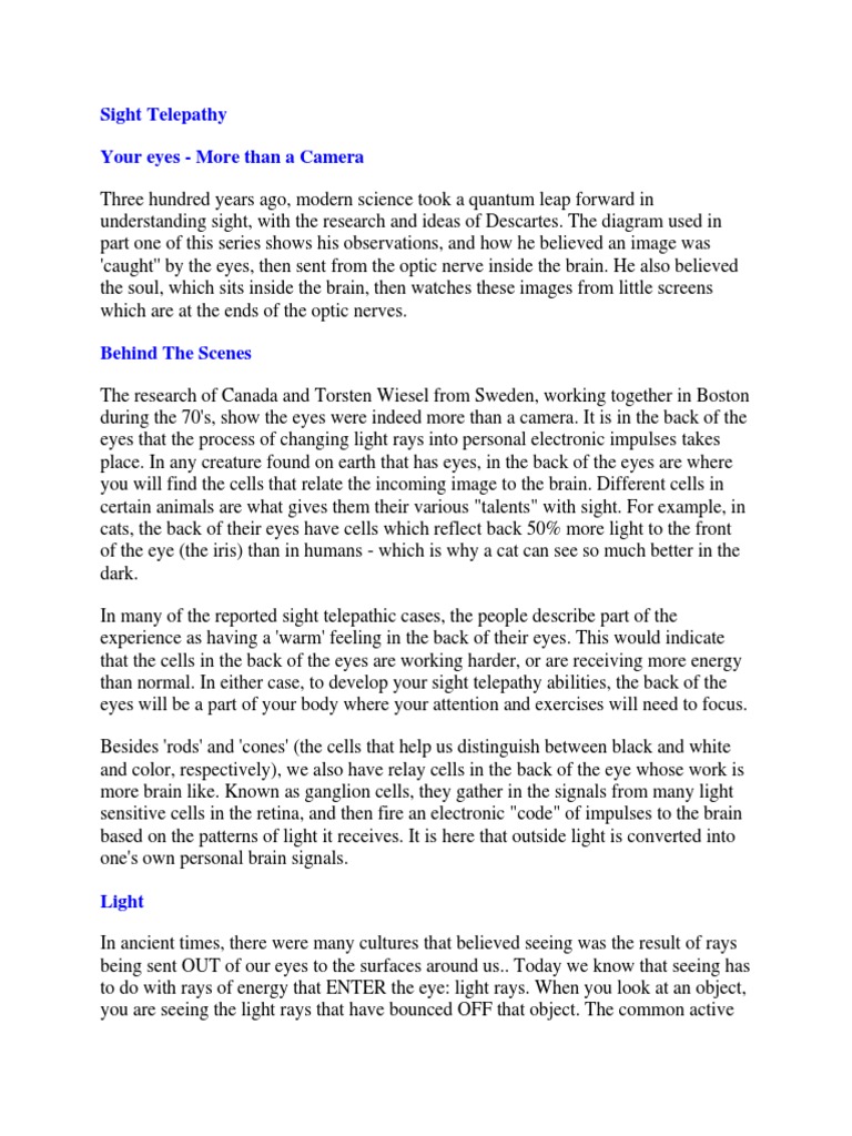 Sight Telepathy Your Eyes - More Than A Camera | PDF | Telepathy ...
