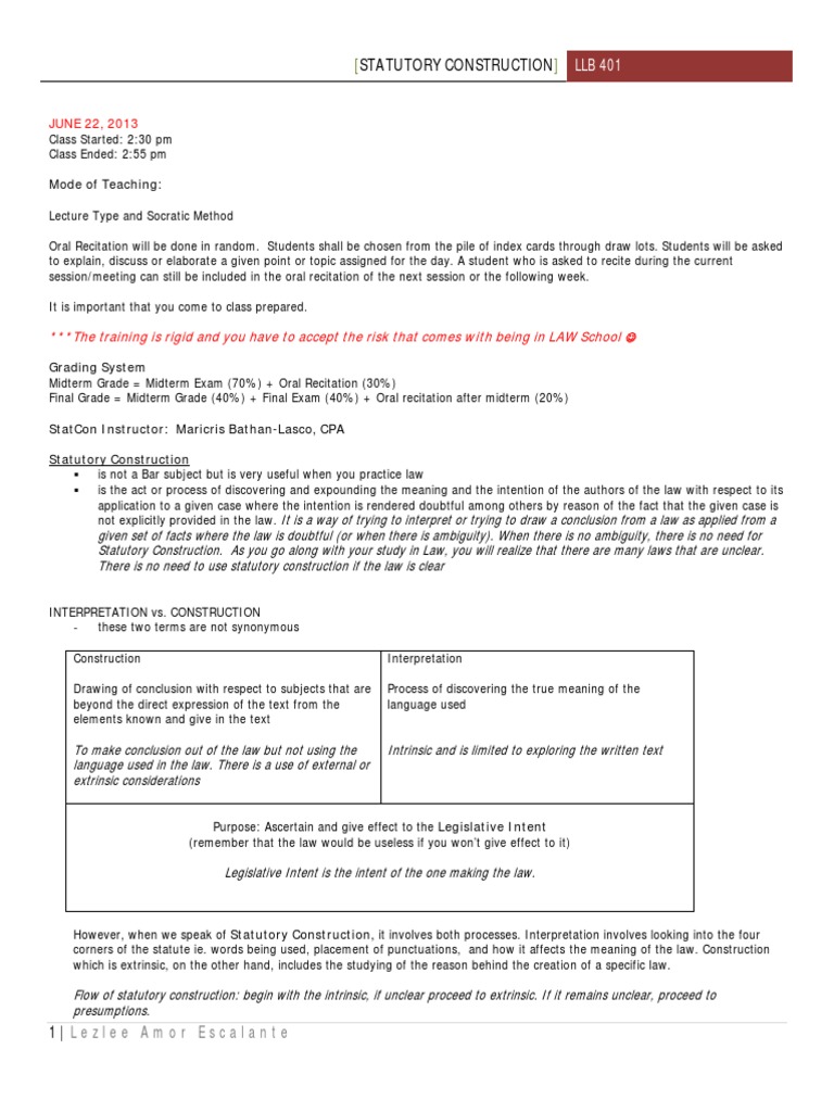 Statutory Construction | PDF | Bill (Law) | Statutory Interpretation