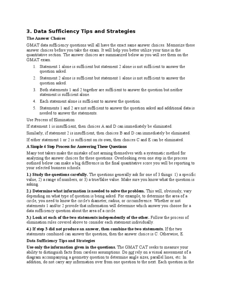 Data Sufficiency Tips and Strategies | PDF | Graduate Management ...