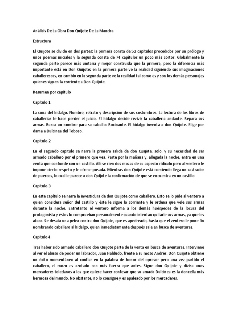 Análisis de Don Quijote de la Mancha | PDF | Don Quijote | Narración