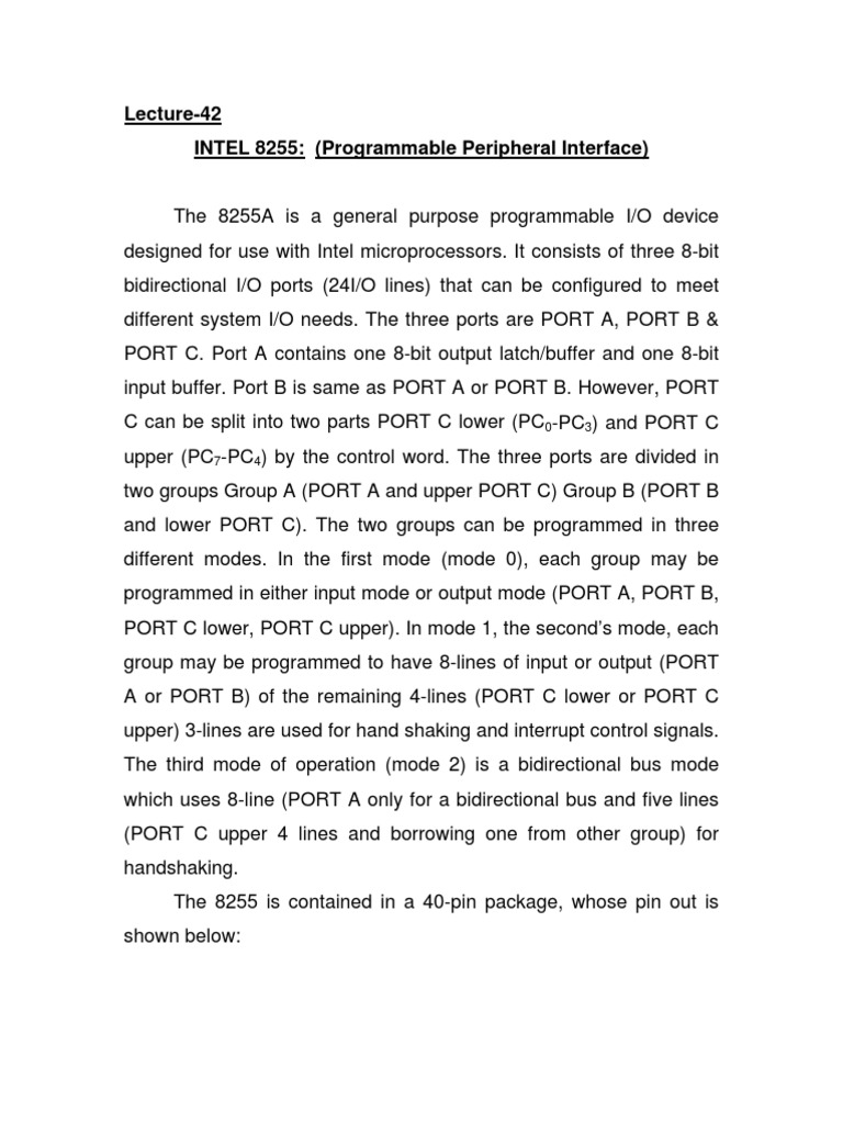 Lecture-42 INTEL 8255: (Programmable Peripheral Interface) | PDF ...