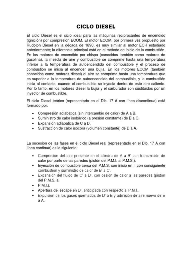 Ciclo Diesel: Funcionamiento y Eficiencia | PDF | Motor diesel | Pistón
