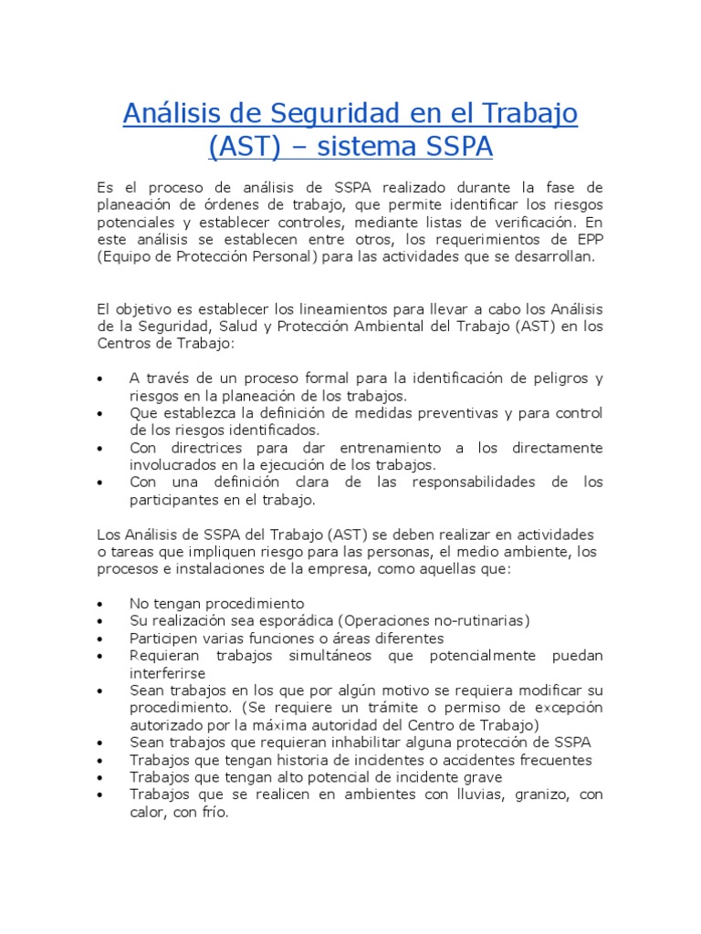 Análisis de Seguridad en el Trabajo (AST) | PDF | Planificación ...