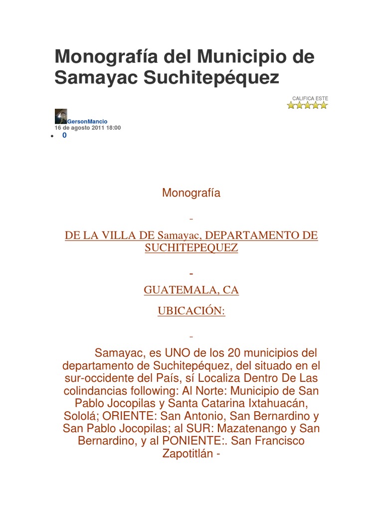 Monografía del Municipio de Samayac | PDF | Religión y creencia