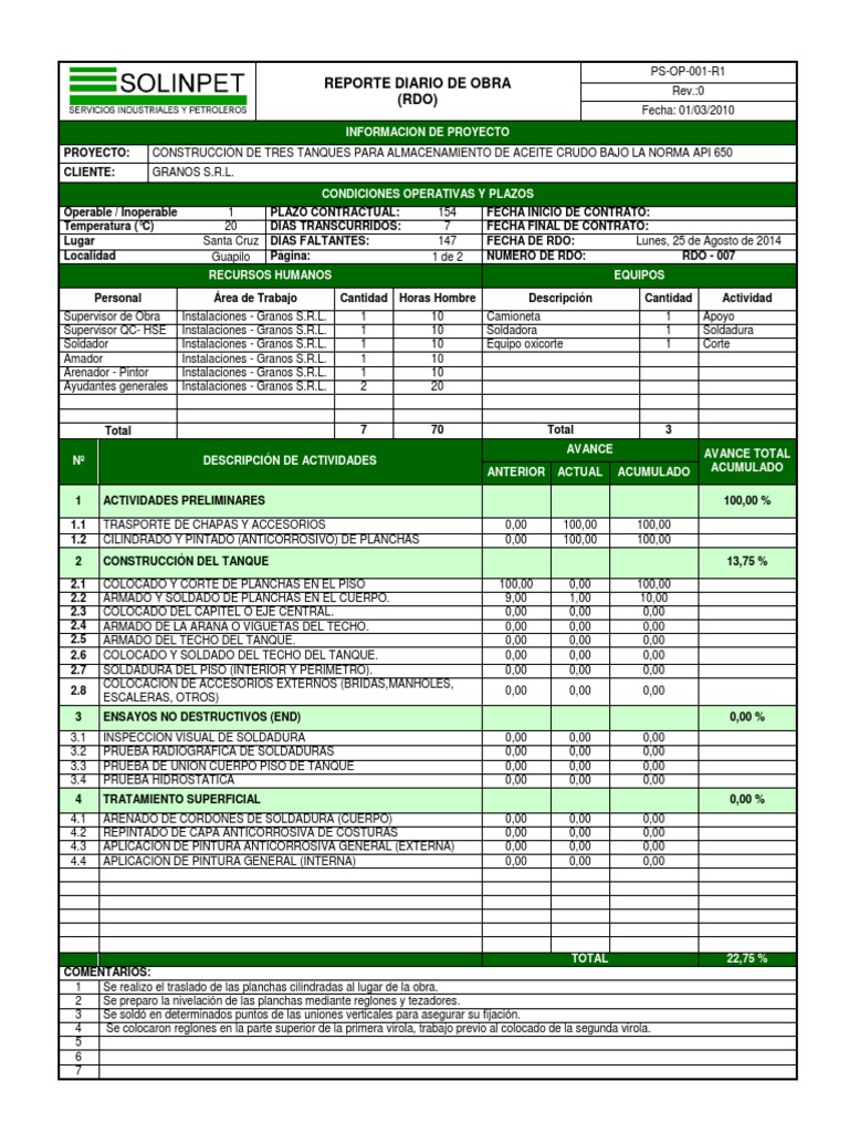 Reporte Diario de Obra (RDO) | PDF | Soldadura | Construcción