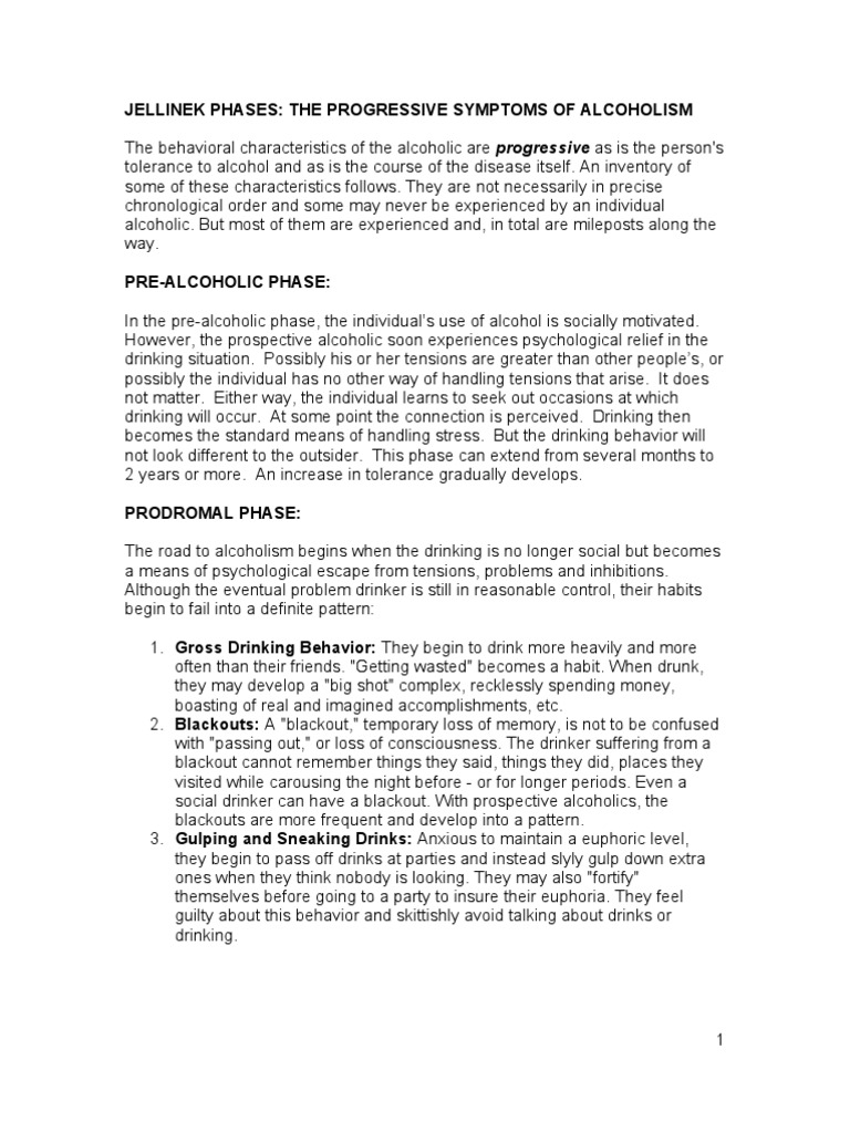 Jellinek Phases: The Progressive Symptoms of Alcoholism The Behavioral ...