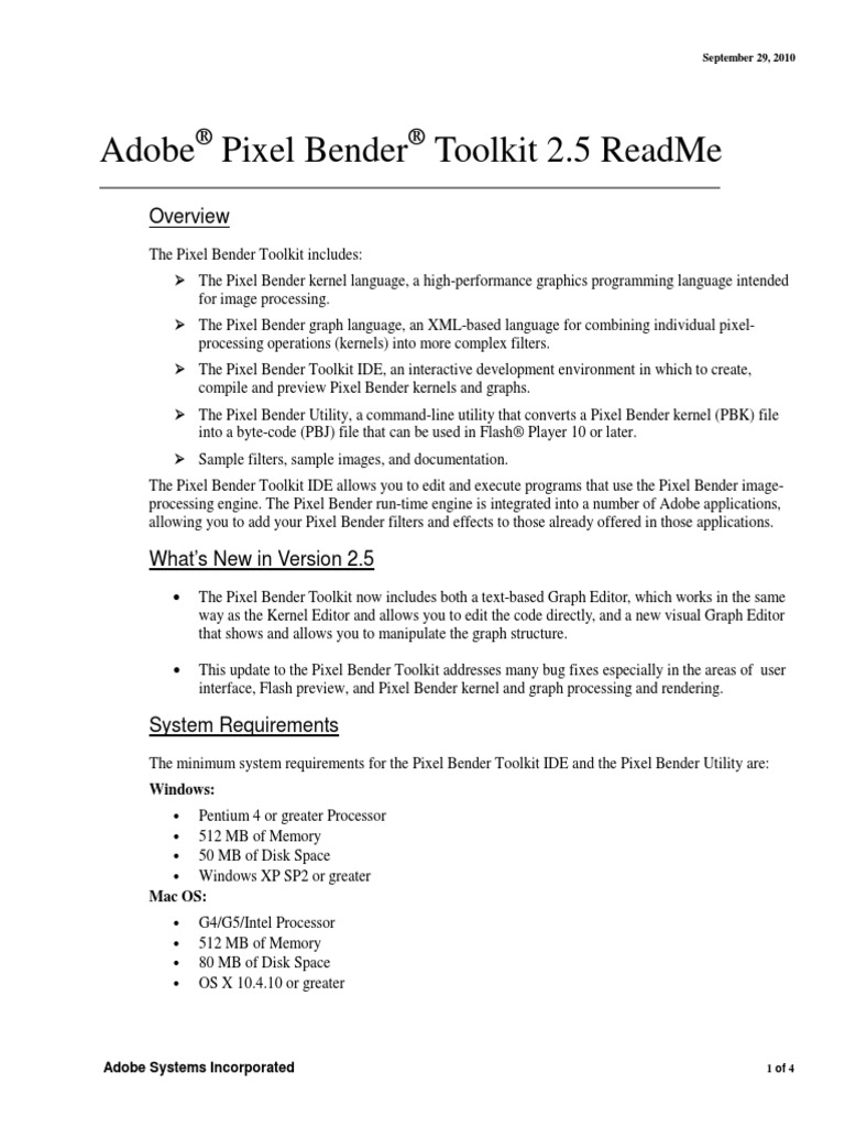 Pixel Bender Toolkit Read Me | PDF | Graphics Processing Unit | Adobe Flash