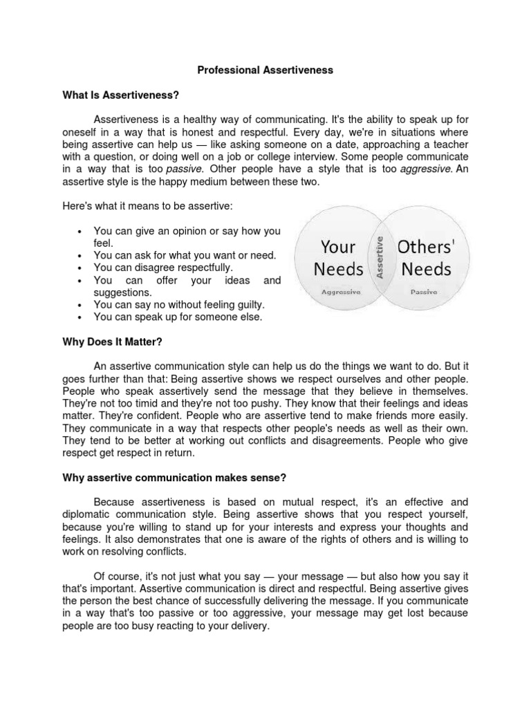 Professional Assertiveness What Is Assertiveness? | PDF | Aggression ...