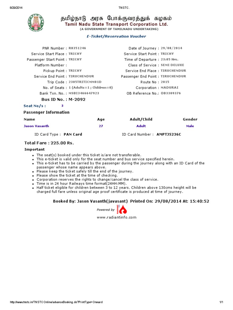 Bus ID No.: M-2092: Passenger Information | PDF | Business