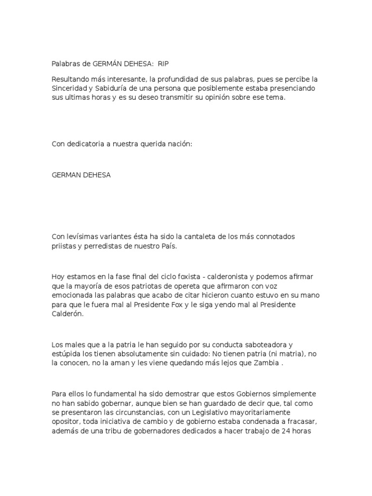Palabras de Germán Dehesa | PDF | Fiestas y movimientos | Política ...