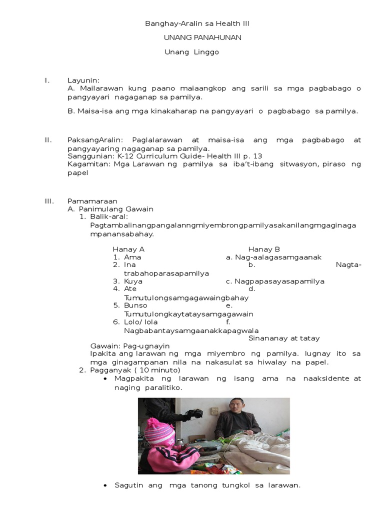 Banghay Aralin Sa Health Tagalog | PDF