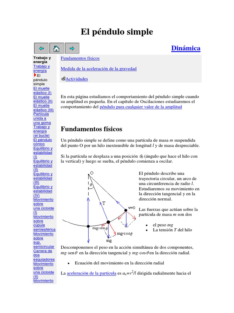 Fundamentos físicos del movimiento oscilatorio: Estudio del péndulo simple y sus aplicaciones ...