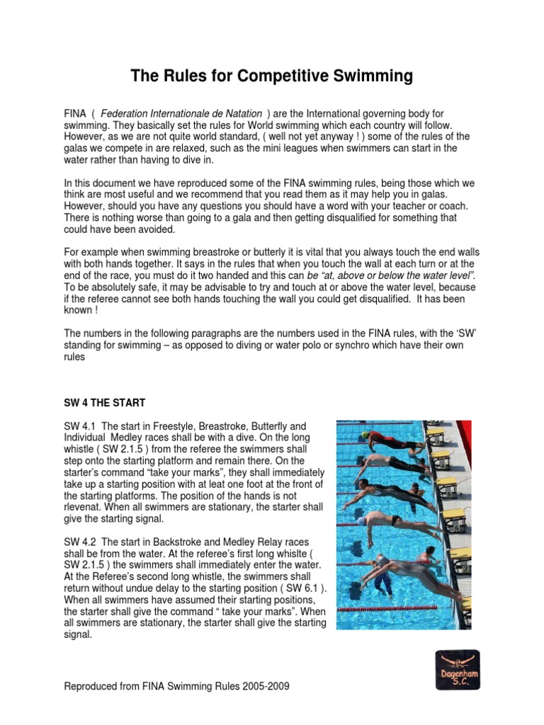 DSC Fina Rules of Swimming | PDF | Swimming (Sport) | Swimming