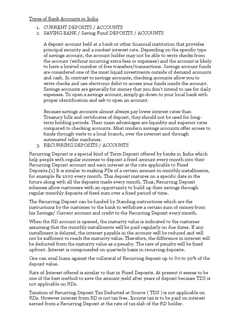 Types of Bank Accounts in India | PDF | Deposit Account | Banks