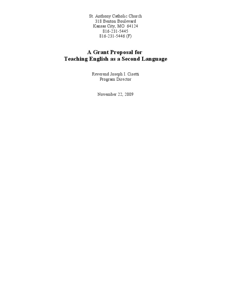 Proposal For St. Anthony's ESL Educational Program | PDF | English As A ...