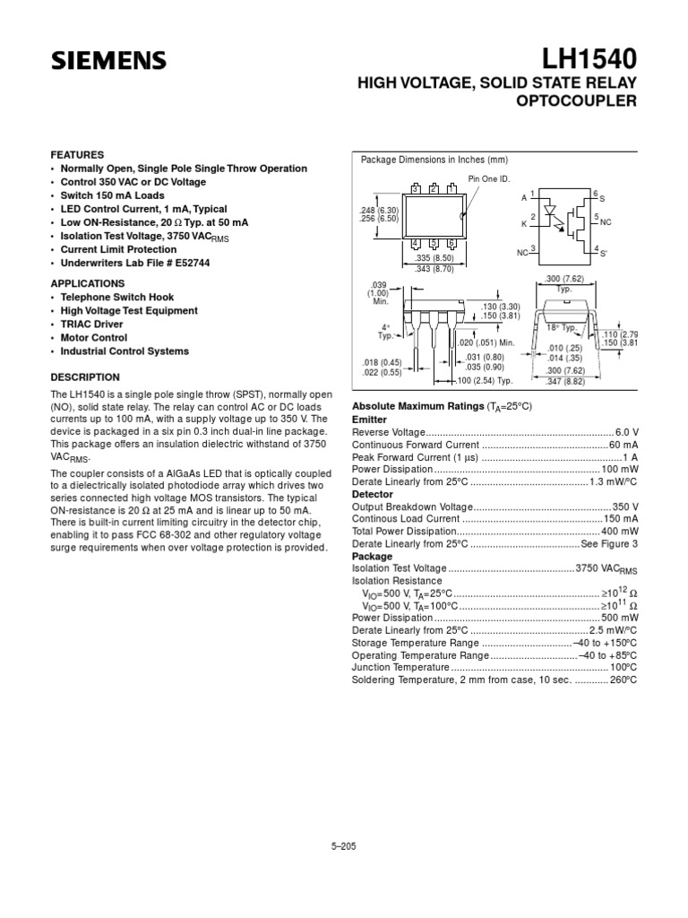 High Voltage, Solid State Relay Optocoupler | PDF | Relay | Switch