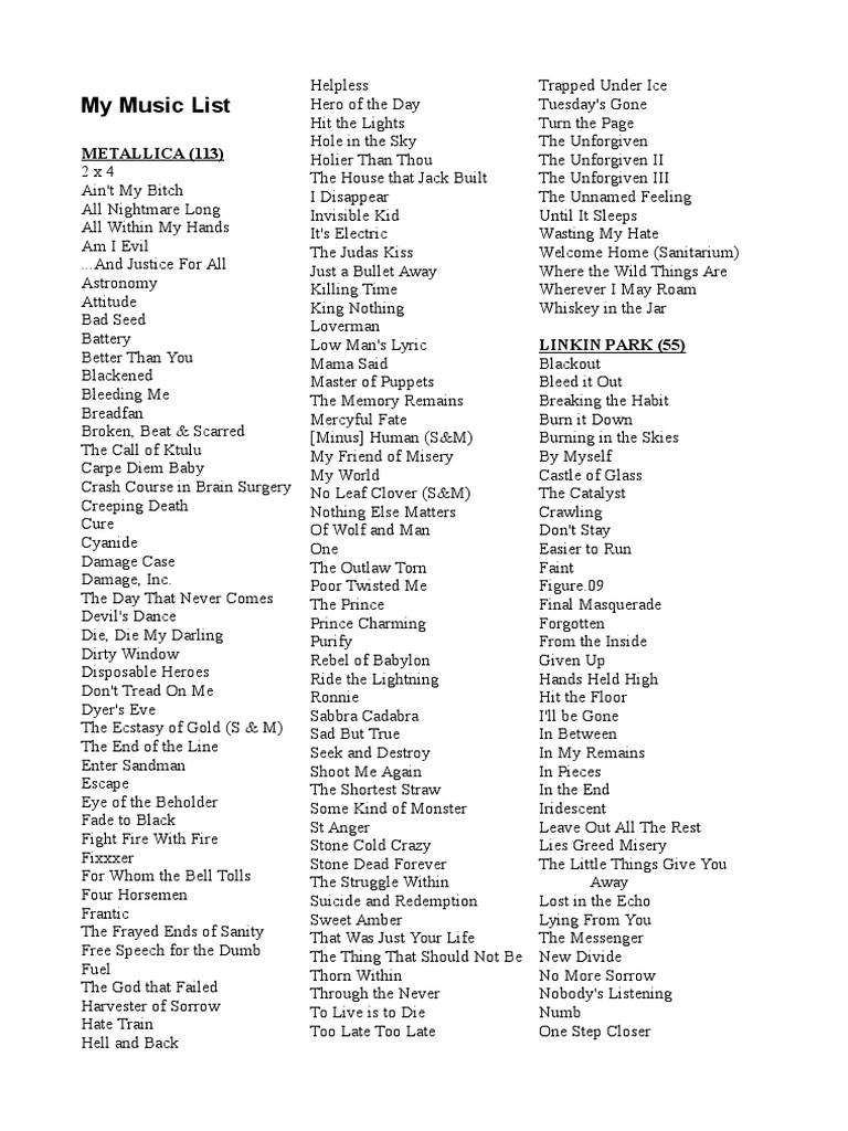 My Music List: METALLICA | PDF | Rock Music Groups | Leisure