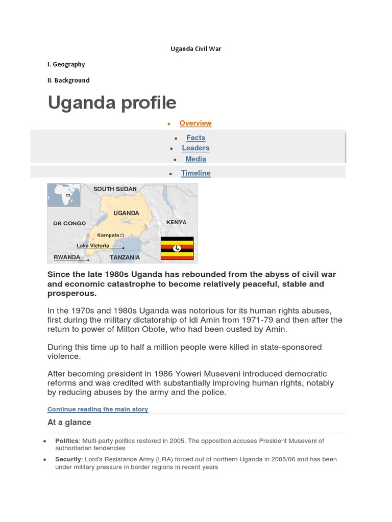Uganda Profile: Uganda Civil War I. Geography II. Background | PDF ...