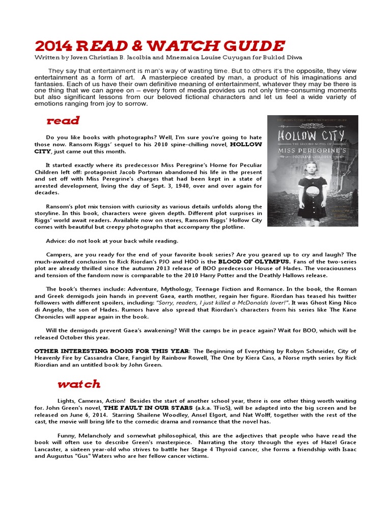 2014 Entertainment Read & Watch Guide | PDF | Divergent (Novel) | Leisure