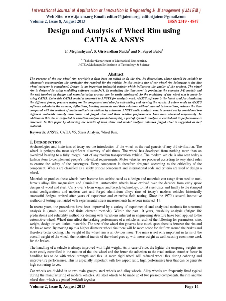 Design and Analysis of Car Wheel Rims | PDF | Wheel | Tire