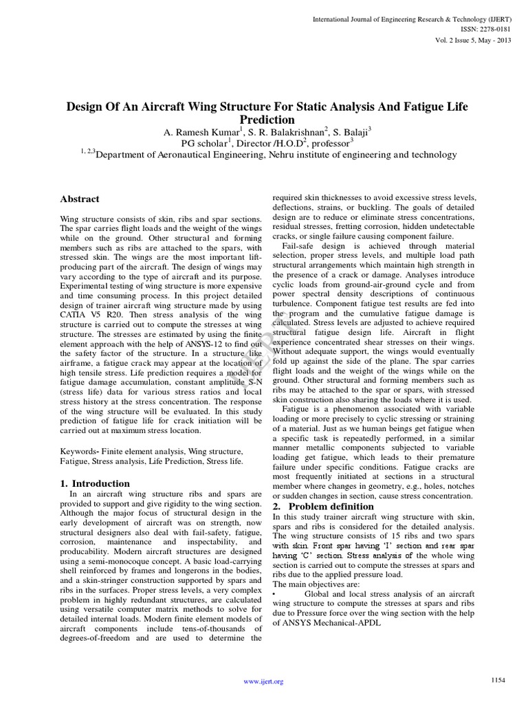 Design of An Aircraft Wing Structure For Static Analysis and Fatigue ...