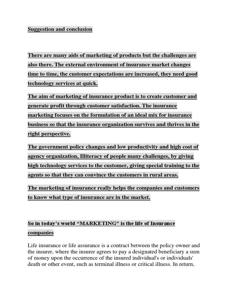 Suggestion and Conclusion | PDF | Insurance | Life Insurance