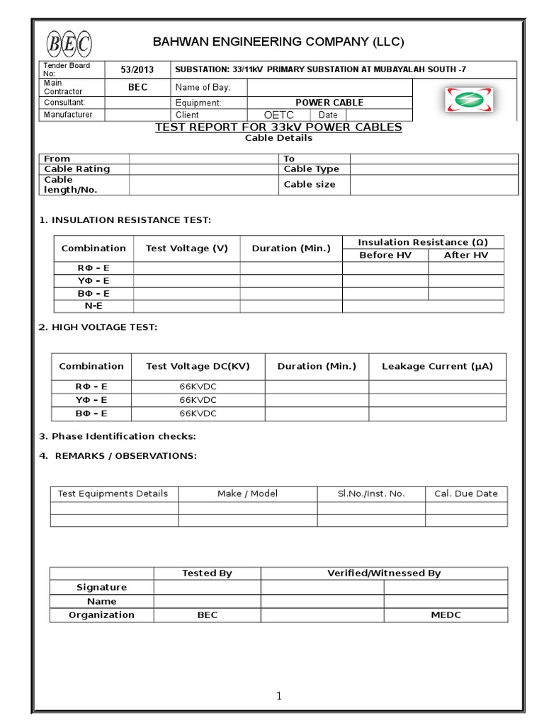 33 KV Cable Test Report - MUBAYALAH