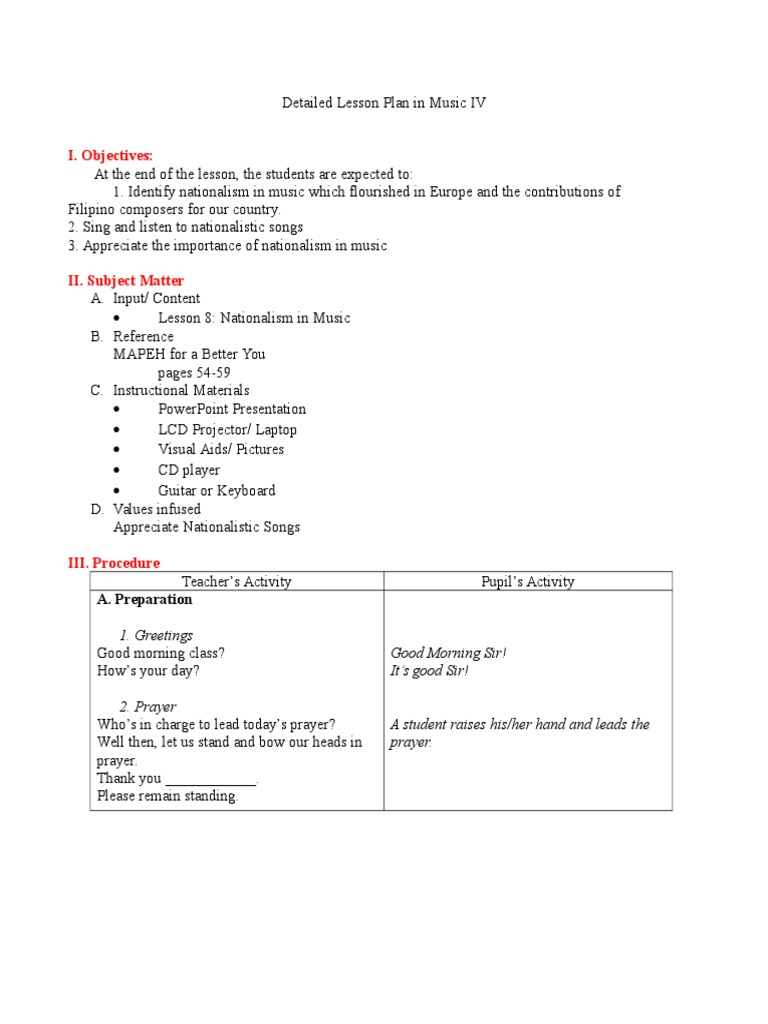 Detailed Lesson Plan in Music | PDF | Foreign Language Studies | Art
