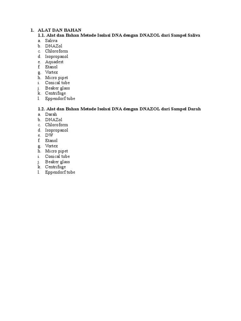 Alat Dan Bahan Isolasi Dna | PDF
