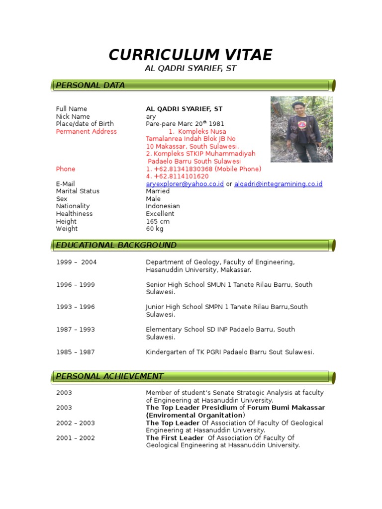Curriculum Vitae Terbaru | PDF