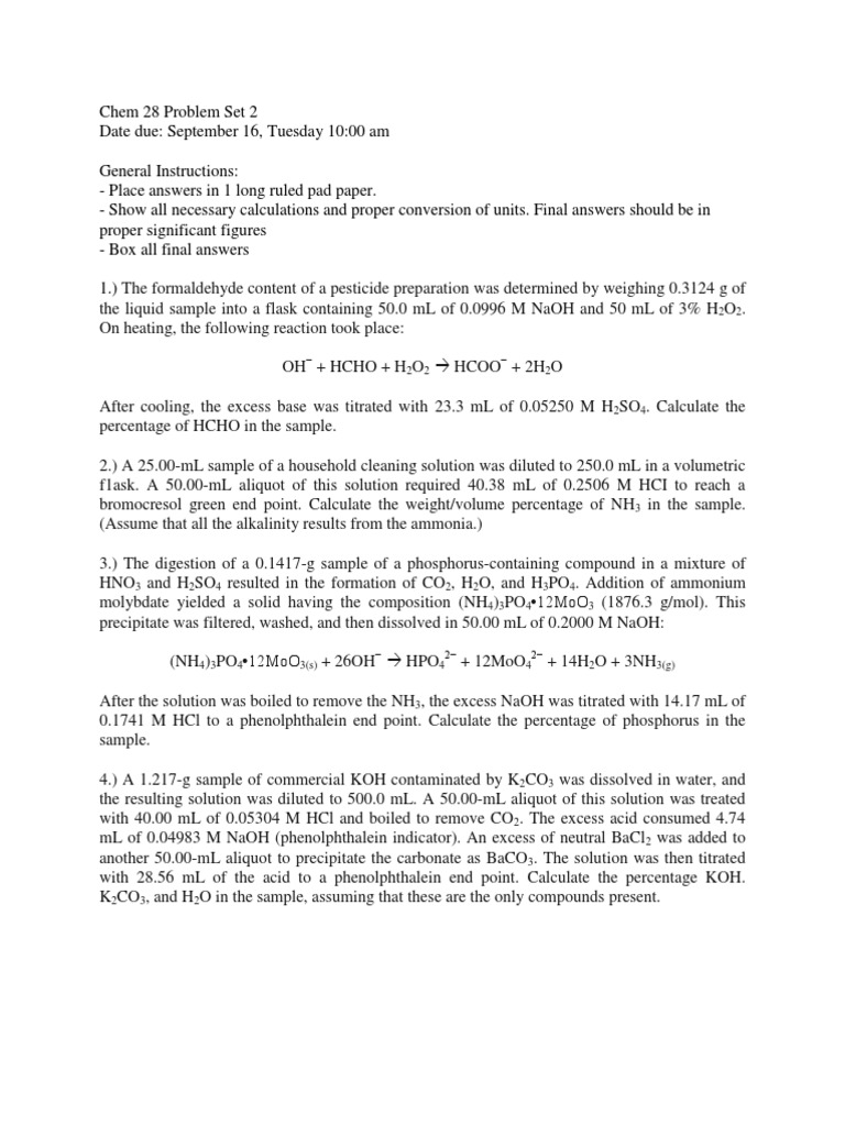 Chem 28 Problem Set 2 | PDF | Hydrogen | Solution