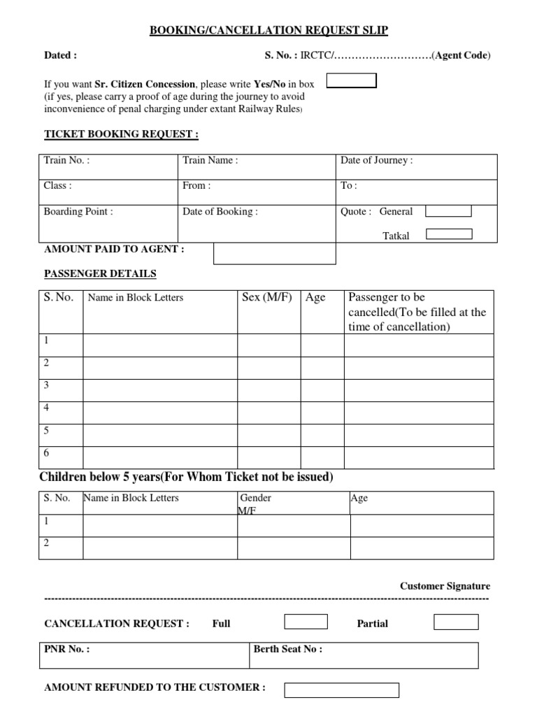 Booking Cancellation Request Slip | PDF