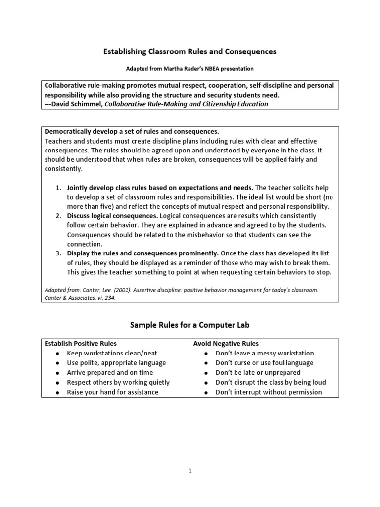 Establishing Classroom Rules and Consequences | PDF | Classroom ...