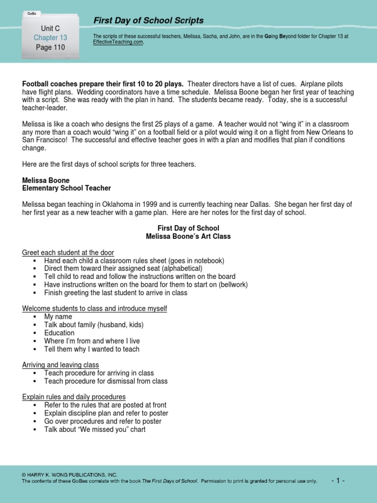 First Day of School Scripts | Syllabus | Classroom