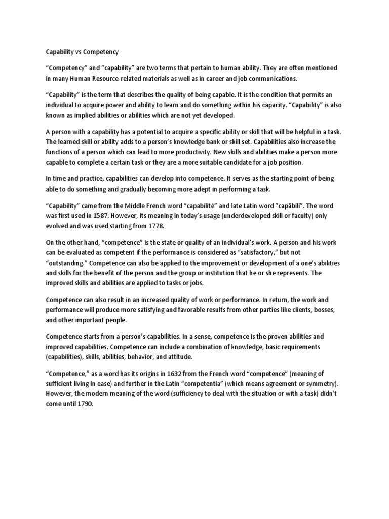 Capability vs Competency | Skill | Competence (Human Resources)