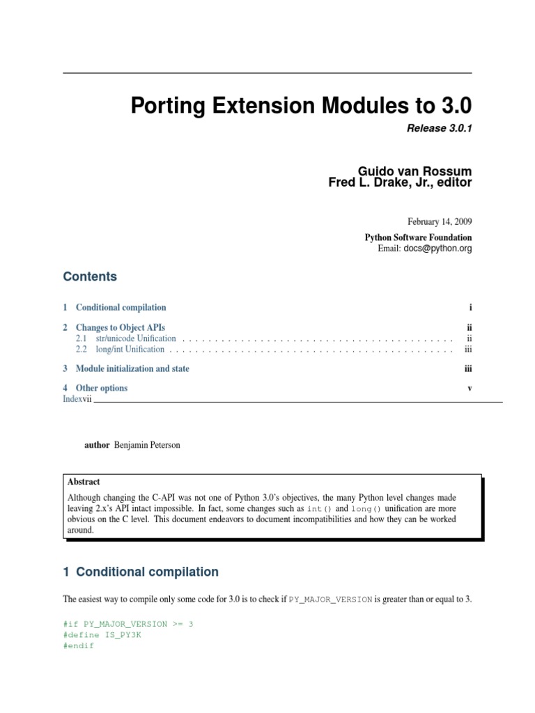 Porting Extension Modules To 3.0 Release 3.0.1 Guido Van Rossum Fred L ...