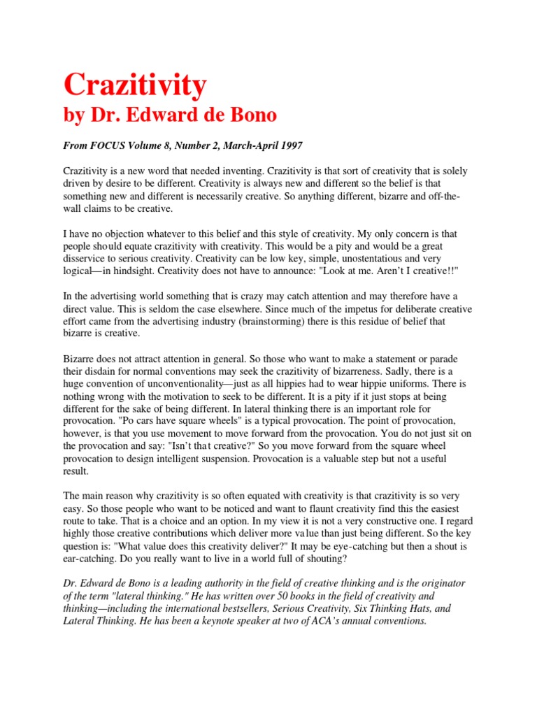 Crazitivity, Edward de Bono | PDF | Creativity | Epistemology