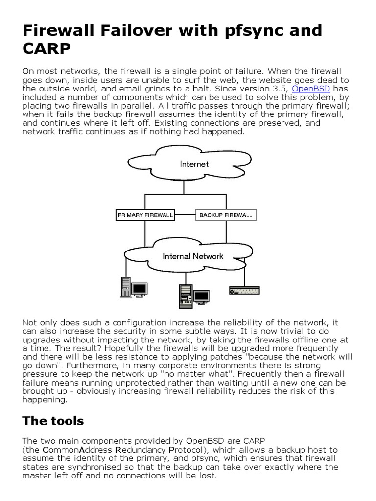 Firewall Failover With Pfsync and CARP | PDF | Ip Address | Firewall (Computing)