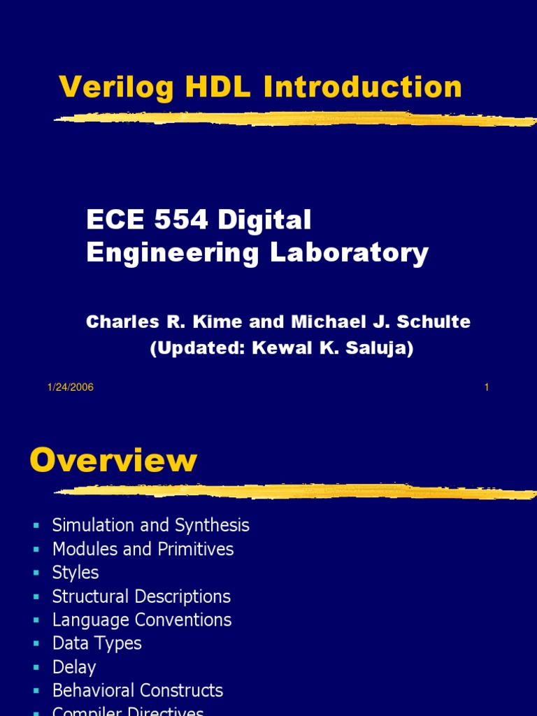 Verilog HDL Introduction: ECE 554 Digital Engineering Laboratory | PDF | Hardware Description ...
