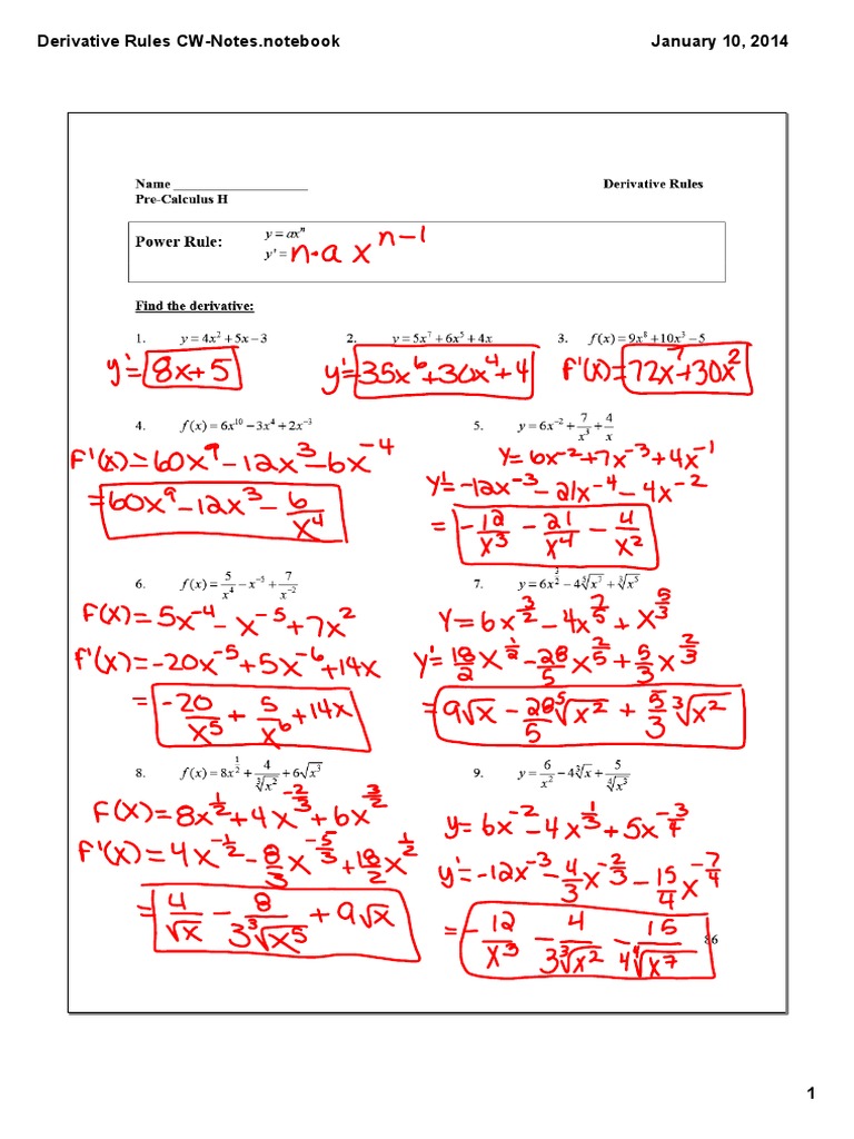 Derivative Rules CW-Notes | PDF