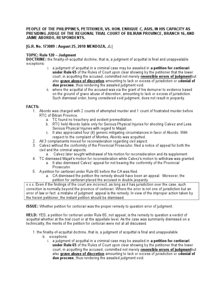 Remrev - Crimpro Rule 120 Judgment People Vs Asis | PDF | Acquittal ...