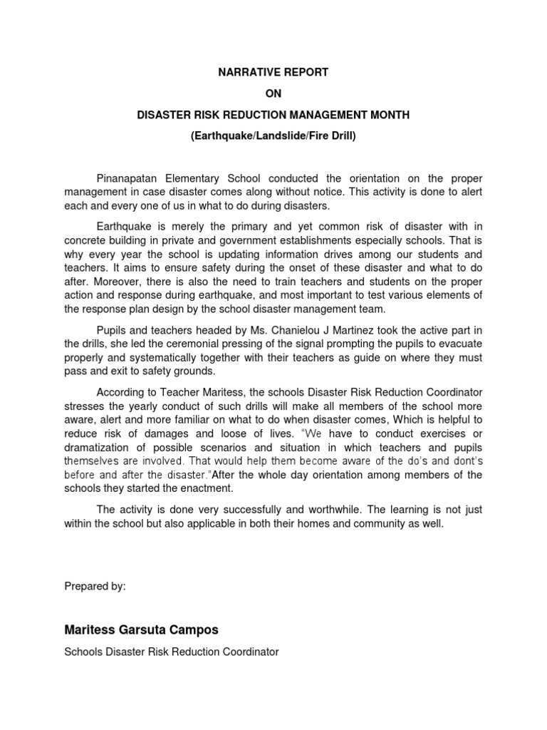 Narrative Report Drill DDRMC | PDF