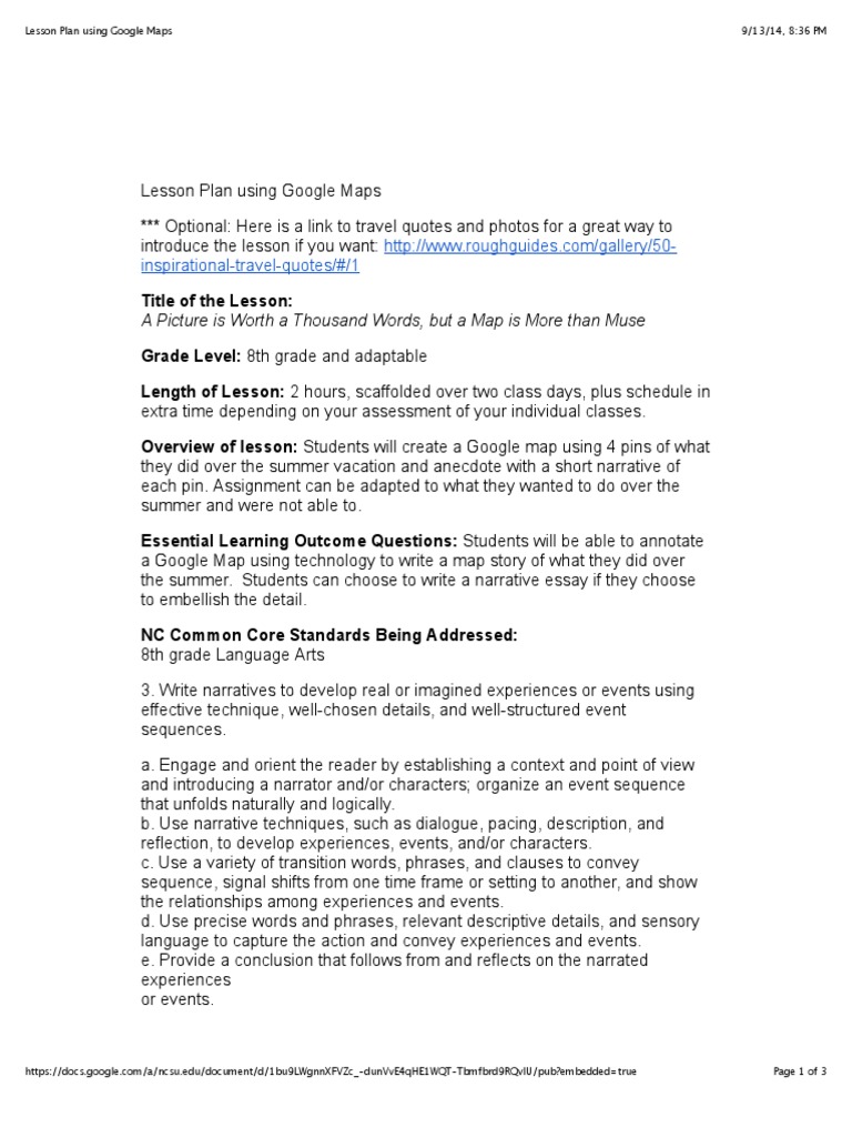 Google Maps Lesson Plan for 8th Grade | PDF | Lesson Plan | Narrative