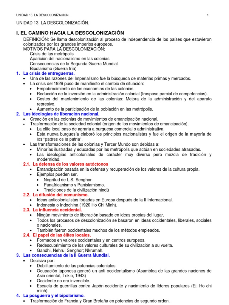 Tema 13 La descolonización, esquema | PDF | Israel | Política mundial
