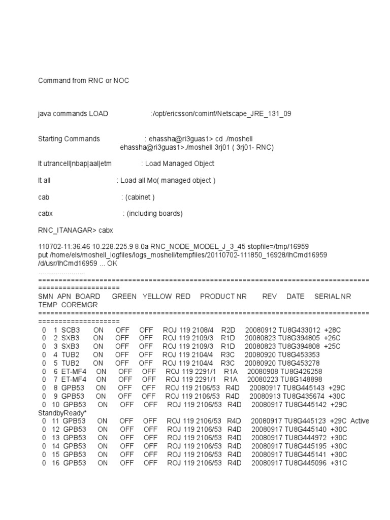 Moshell Command For RNC Monitoring | PDF | Computing And Information ...