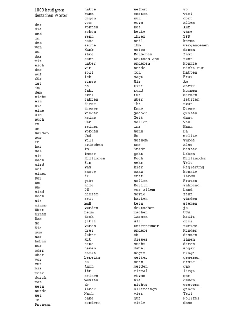 1000 Häufigsten Deutschen Wörter | PDF
