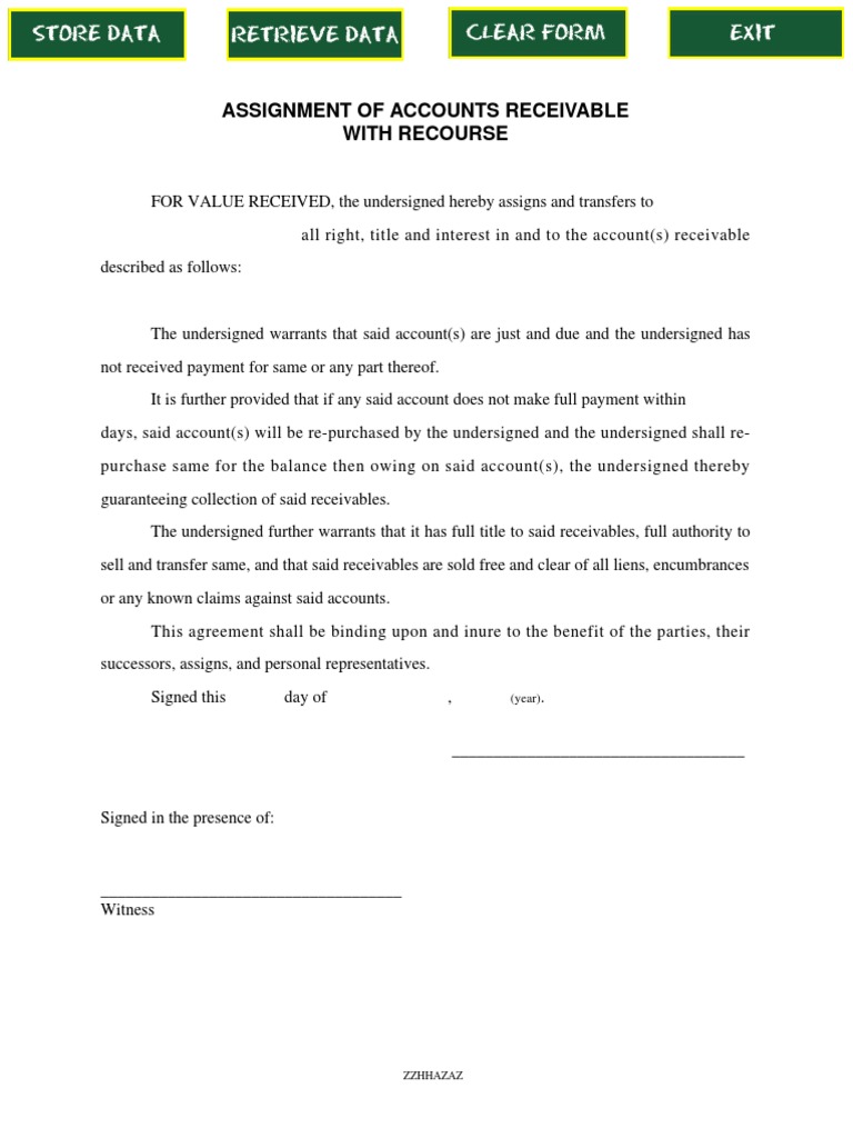 Assignment of Accounts Receivable With Recourse: (Year) | PDF | Finance ...