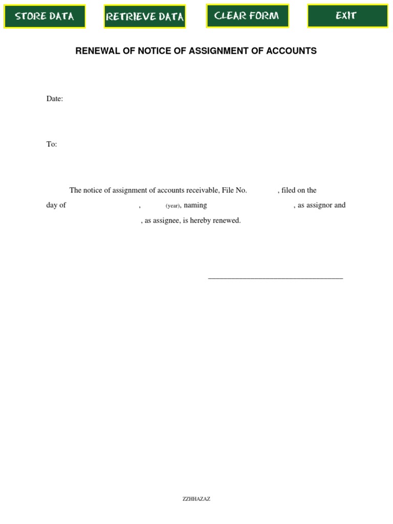 Renewal of Notice of Assignment of Accounts: Date | PDF