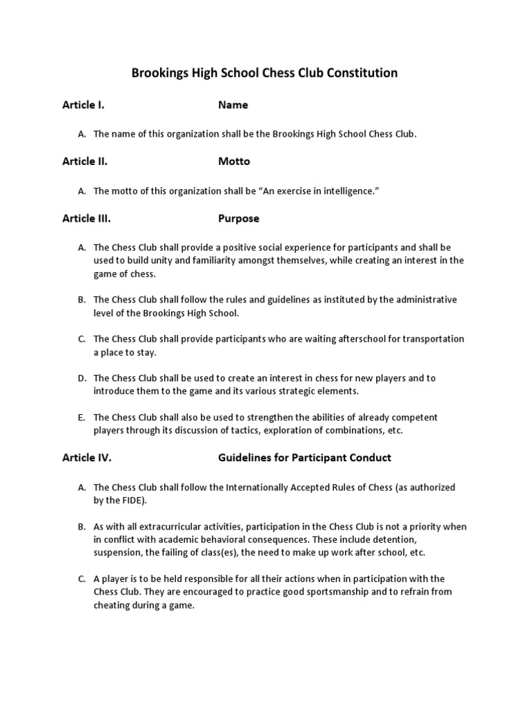 Brookings High School Chess Club Constitution | PDF | Impeachment ...
